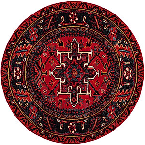 SAFAVIEH Vintage Hamadan Collection 8' Round Red/Multi VTH211A Traditional Oriental Living Room Dining Bedroom Foyer Area Rug
