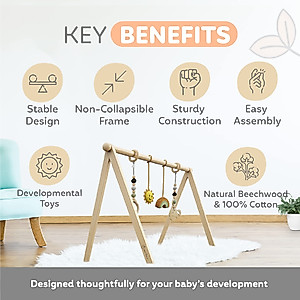 Wooden Baby Gym – Premium Infant Activity Gym with Hanging Bar for Wooden Toys – Wooden Play Gym Frame for Tummy Time Mat – Educational Baby Activity Gym for Newborn Gift for Baby Girl and Boy