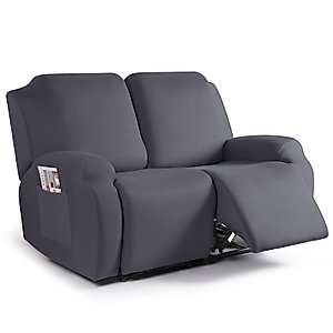 TAOCOCO Recliner Loveseat Slipcover, 2 Pieces Polyester Fabric Stretch Sofa Covers for 2 Seat Reclining Couch, Soft Washable Furniture Protector with Pockets (2 Seat, Dark Gray)
