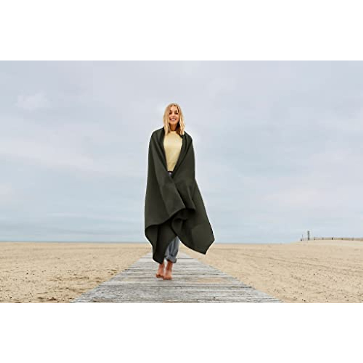 MV Sport Oversized Sweatshirt Blanket – Lightweight Blanket – Fleece Knit Blanket (Dusty Olive)