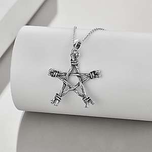 YFN Pentagram Necklace Sterling Silver Pentacle Necklace Star Necklace Wiccan Jewelry Gifts for Women Men Mother's Day (pentagram)
