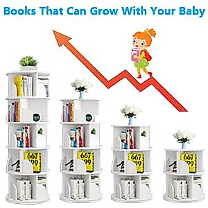 Rotating Bookshelf Tower, 360 Display 5 Tier Floor Standing Bookcase Storage Rack for Kids&Adults, Corner Bookshelf for Small Space, Book Shelf Rotating Bookcase for Bedroom, Living Room, Study