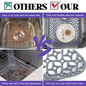 JUSTOGO Silicone Sink Mat, Kitchen Sink Protectors for Kitchen Sink Grid Accessory with Center Drain 24.8"x 13",1 PCS Non-slip Folding Sink Mats for Bottom of Farmhouse Stainless Steel Porcelain Sink