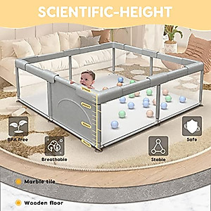 Baby Playpen Baby Playard, Playpen for Babies and Toddlers with Gate, 50x50 Baby Fence, Sturdy Safety Playpen, Indoor & Outdoor Kids Activity Center (with Anti-Slip Base)