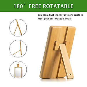 Jasefa Natural Bamboo Desk Table Mirror, Folding Makeup Mirror with Handheld/Stand,Portable Small Desktop Cosmetic Mirror Good for Travel, Cosmetic, Office,6.5" W x 9.1" L