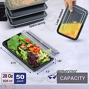 Meal Prep Containers 50 Pack - Food Storage Container with Lids, Resturaunt Take-Out Container, Durable & Airtight, Microwave & Freezer Safe for Freshness, Convenience & Organization (28oz -50 Pack)