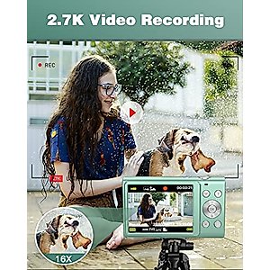 Digital Camera 2.7K 48MP Vlogging Camera, Auto Focus Digital Point and Shoot Camera with 32GB Memory Card,16X Zoom-Pink