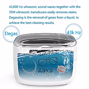 AIPOI Ultrasonic Jewelry Cleaner 750ML, Ultrasonic Cleaning Machine with Timer and Degas, 43KHz Ultrasound Bath for Cleaning Jewelry, Ring, Necklace, Silver, Eyeglass, Watch Chains, Denture, Coins