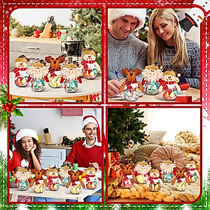 Reallnaive 12 Pcs Christmas Candy Jars 5.91 x 3.15 Inch Plastic Clear Candy Jars with Doll Snowman Santa Elk Lid Christmas Cookie Jar Food Storage Container Candy Box for Holiday Xmas Party Gifts