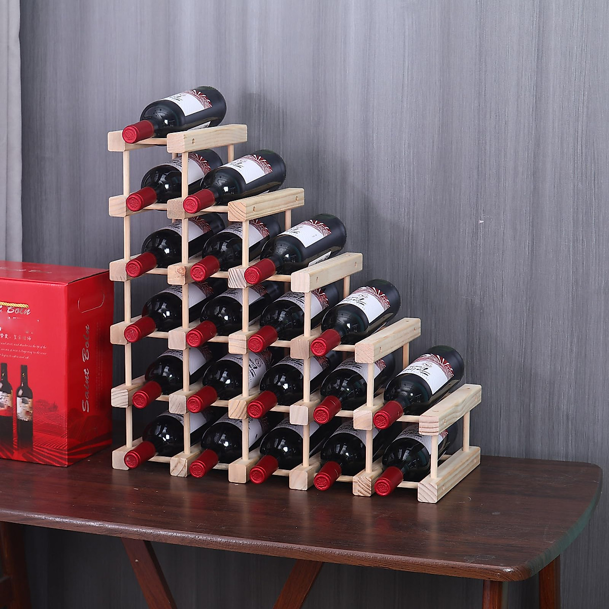 FDHUIJIA Wine Rack Small countertop Cabinet Stackable Storage Wooden freestanding Floor Wine Holder (20 Bottles)