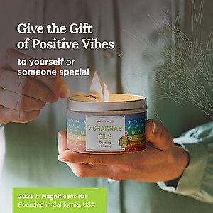 Magnificent 101 Long-Lasting 7 Chakras Oils Aromatherapy Smudge Candle | 6 Oz - 35-Hour Burn | 100% Soy Wax, Herbs & Essential Oils | Ideal for Meditation, Healing, Energy Cleansing & Manifestation