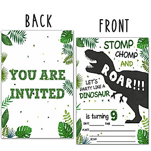 ukebobo 9th Birthday Party Invitations with Envelopes – Dinosaur Birthday Party Invitations, Dinosaur Party Decorations– 20 Cards With Envelopes（bwl-09）