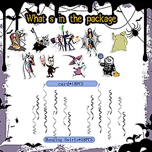 36Pcs Nightmare Birthday Party Supplies, Cute Cartoon Themed Party Decorations Hanging Swirls Whirls Glitter Foil Ceiling Swirls Streams