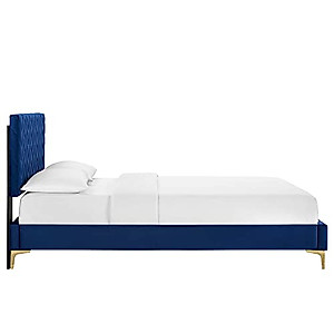 Modway MOD-7013-NAV Leah Chevron Tufted Performance Velvet King Platform Bed, Navy