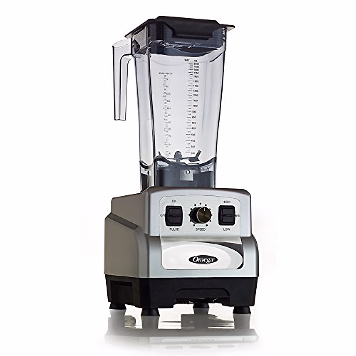 Omega OM6560S Blender Powerful 3 Peak HP Features Easy to Use Toggle Controls Plus Dial Speed Control with 10 Variable Speeds Includes Pulse and Stainless Steel Blade, Silver