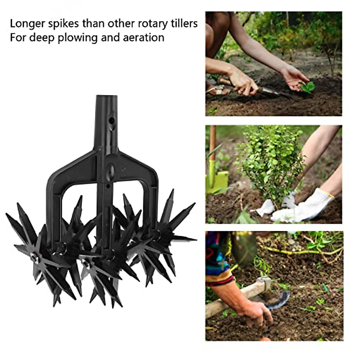 Fewb Rotary Cultivator Tiller, 2 in 1 Handheld Garden Rotary Tiller Cultivator with Detachable Tines, Manual Lawn Aerator Reseeding Grass Soil Mixing Seed Planting Tool for Cultivate Easily