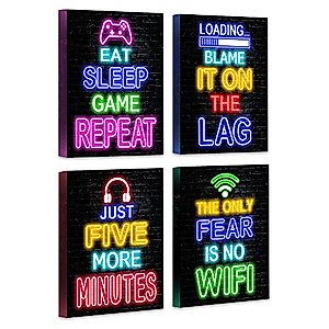 Drsoum Video Game Room Decor for Boys - Gaming Wall Art - Neon Gaming Room Decor - Game Poster FRAMED 8"x10" - Gamer Wall Decor - Teenage Boy Room Decor