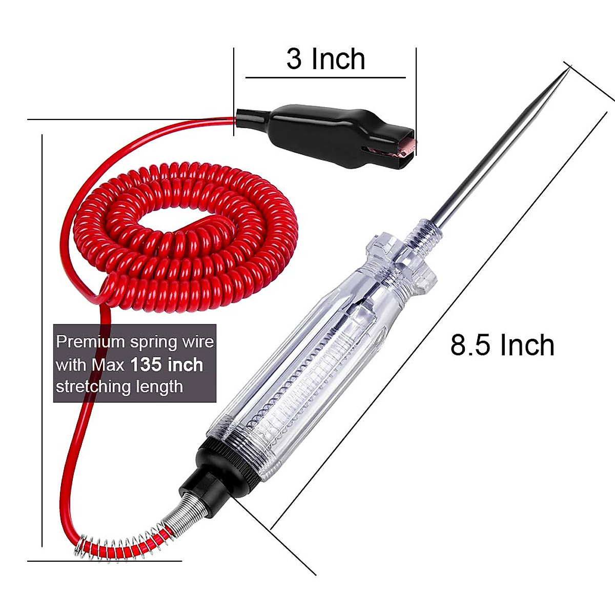 2PCS Heavy Duty Automotive Circuit Tester, Premium 6-24V Test Light with Extended Spring Test Leads & Sharp Piercing Probe, Circuit Voltage Tester with Replacement Indicator Light for Car/Vehicles