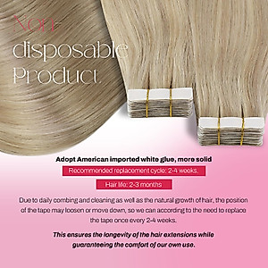 Moresoo Tape in Human Hair Extensions Blonde Highlighted Tape in Extensions Real Hair Invisible Hair Extensions Ash Blonde Mix with Bleach Blonde Hair Extensions Tape in 16 Inch #P18/613 20pcs 50g