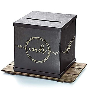 Hayley Cherie - Black Gift Card Box with Gold Foil Design - Large Size 10" x 10" - For Wedding Receptions, Bridal & Baby Showers, Birthdays, Graduations, 21st Parties