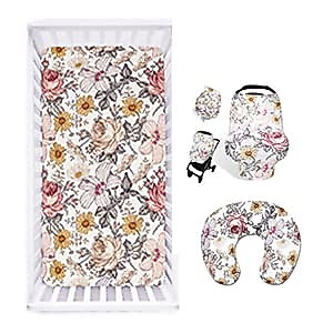 Floral Crib Sheet Car Seat Cover Pillow Covers
