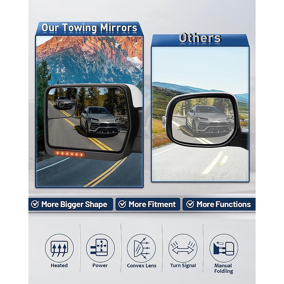 ECCPP Tow Mirrors Towing Mirrors Compatible with 2004-2014 for Ford for F150 1997-1999 for Ford for F-250 with Left Right Side Power Control Heat Turn Signal Puddle Light with Chrome Housing