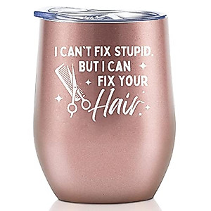Onebttl Hair Stylist Gifts For Women, Female, Her - I Can Fix Your Hair - 12 oz/350 ml Stainless Steel Insulated Wine Tumbler - Thank You Ideas Gifts for Hairdresser, Hairstylist