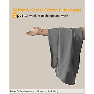 Bedemu King Size Pillow Cases Set of 2-Grey Cotton Zipper Pillow Cases with Zippered Hidden, Ultra Soft Pillow Covers with Piping for Easy Care, 600 Thread Count & Breathable Pillow Case, 20”x36”, 2P