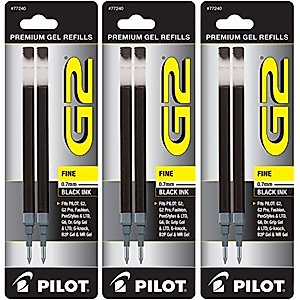 PILOT Gel Ink Refills for G2, Dr. Grip, ExecuGel G6, Q7, Fine Point, Black Ink, 6-Pack (14709)