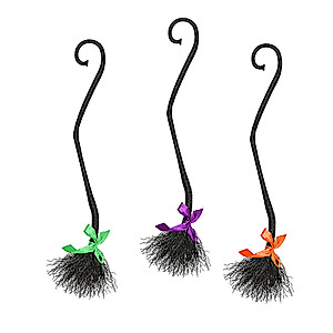 Poshetion Halloween Witch Broom with Ribbons for Kids and Adults, Wizard Flying Wicked Broomstick Props for Cosplay Party, Witch Decorations, Black