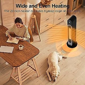 Uthfy 29 Inches Space Heater for Indoor Use Large Room, Electric Heater for Office, Room, Bedroom, Tower Space Heater Tall Ceramic Heater with Thermostat, Remote, Oscillation, UL Certified,12H Timer