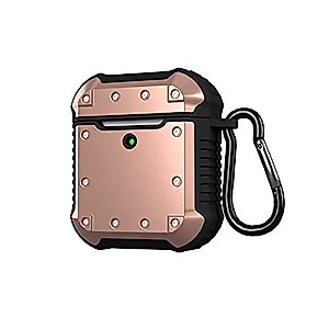 TALK WORKS AirPods Case Cover with Keychain - Rugged Protective Hard Skin for AirPods Keychain Case Clip Carabiner Wireless Charging Compatible with Apple Air Pod Carrying Case Series 1 & 2 - Rose