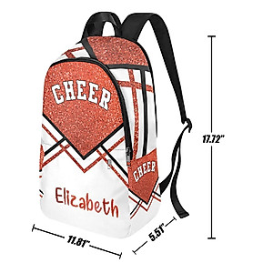 CUXWEOT Personalized Cheerleader Cheer Red Orange Print Backpack with Name Custom Travel Daypack Bag for Man Woman Gifts
