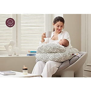 Momcozy Original Nursing Pillow, Ergonomic Breastfeeding Pillows with Security Fence for Baby, Adjustable Waist Strap and Removable Cotton Cover, Geometry