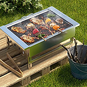 LASIEYO Portable Charcoal Grill, Desk Tabletop Stainless Steel Folding Smoker Barbecue Camping Grill, IGT Camping Table BBQ Grill with Storage Bag for Outdoor Cooking Camping Hiking Picnics Party
