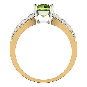 Clara Pucci 1.35 ct Round Cut Solitaire W/Accent Natural Peridot Art Deco Bridal Wedding Statement ring 18K yellow & White Gold Size 8