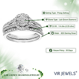 Vir Jewels 1/4 cttw Lab Grown Diamond Wedding Engagement Bridal Set Round for Women in .925 Sterling Silver Prong Set Size 6