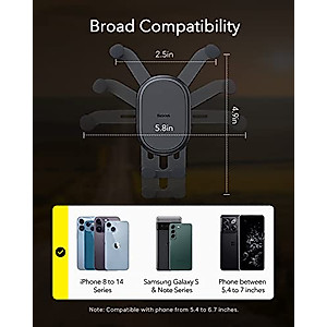 Wireless Car Charger, Baseus 15W Fast Charging Phone Mount for Car Vent, Car Phone Holder with Enlarged Charging Coil for iPhone 14 13 12 11 10 8 Pro Max Xs, Samsung Galaxy S&Note Series Google LG etc