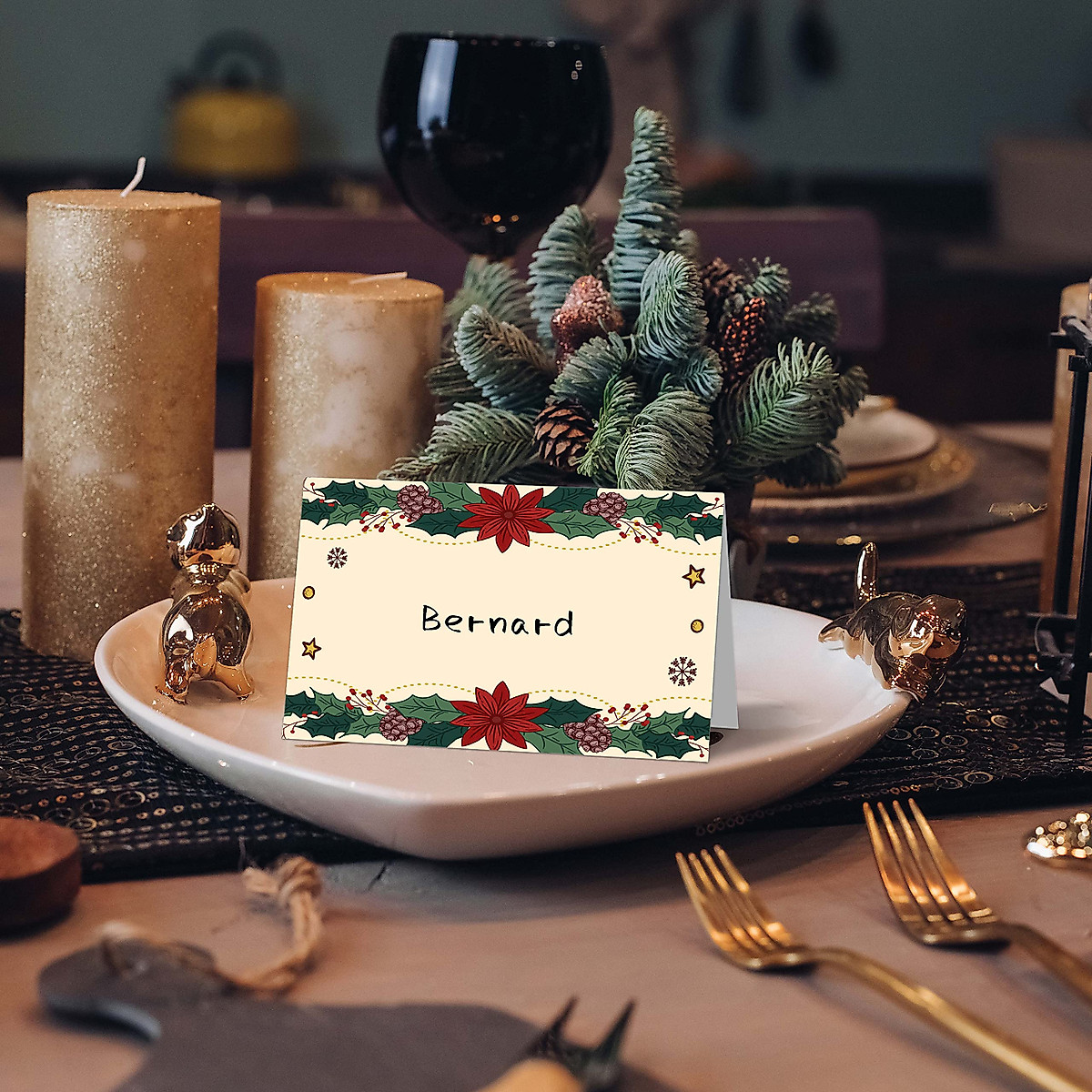 Christmas Table Place Cards, Xmas Seating Place Cards for Tables, Holiday Party Tent Cards, Food Tent Labels for Christmas Party, Scored for Easy Folding, 25 Pack(03)