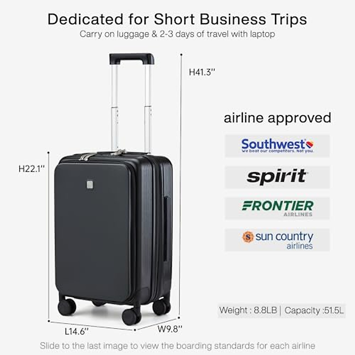 Hanke Grace Expandable Suitcases with Wheels Hardshell Carry On Luggage Airline Approved, 20 Inch Travel Suitcase Lightweight Tsa Luggage for Short Business Trips, Jet Black.