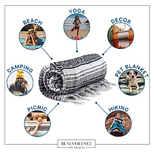 Benevolence LA Authentic Handwoven Mexican Blanket | Yoga Blankets, Outdoor, Picnic, Beach, Camping | Equestrian Saddle | Serape 50x70 inches - Gray, Pack of 1