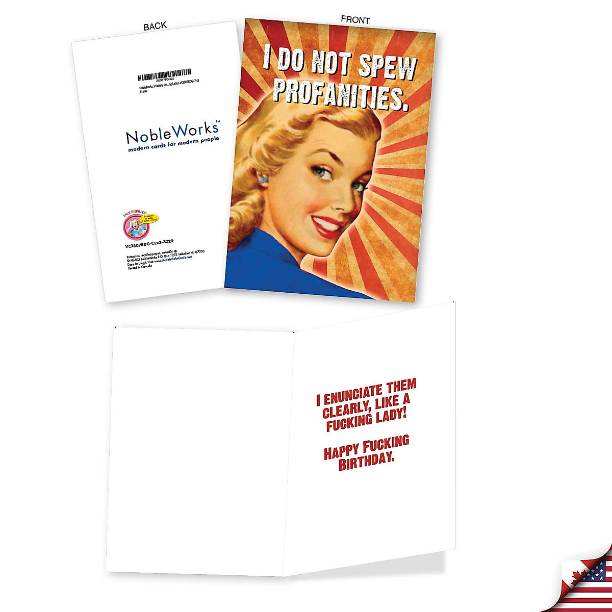 NobleWorks Assorted 3 Pack, Funny Naughty Retro Birthday Cards for Women with 5 x 7 Inch Envelopes (3 Designs, 1 Each) Laughing Ladies VC2807BDG-C1x3