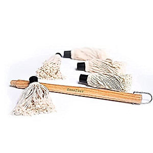 ZaanZeer 18 Inches BBQ Mop with Wooden Handle and 4 Extra Replacement Cotton Fiber Basting Mop Heads for Grilling and Smoking Steak