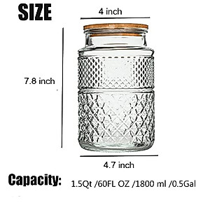 Large Glass Storage Jar, 60 FL OZ Glass Food Storage Containers with Bamboo Lid, Kitchen Containers Cereal Canisters Decorative Jar for Candy Snack Cookies Coffee Tea Nuts Airtight Glass Jars (Round)