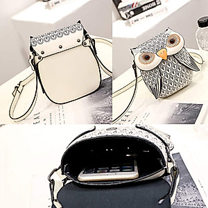 Cross-body handbags Girl's Classic Cartoon owl shoulder PU Leather Mini Casual Bag (white)