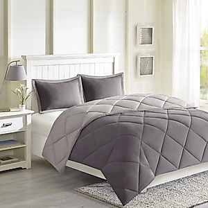 Madison Park Larkspur All Season Reversible Two Sides Down Alternative Set 3M Stain Release Comforters, King, Charcoal/Grey