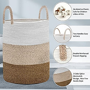 Astarama Laundry Baskets, Laundry Hamper, Large Woven Cotton Rope Storage Basket with Handles, Dirty Clothes Hamper Decorative Basket Organizer for Living Room, Nursery, Bedroom