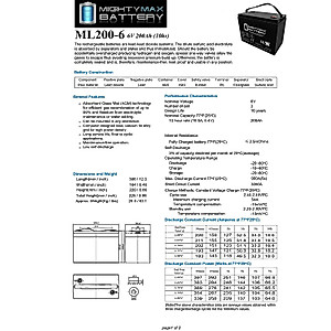 ML200-6 - 6 Volt 200 AH, Internal Thread (INT) Terminal, Rechargeable SLA AGM Battery