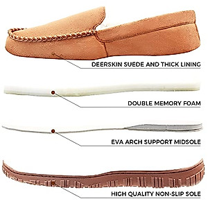 Moccasins for Men House Slippers Indoor Outdoor Plush Mens Bedroom Shoes with Hard Sole Beige 12 M US