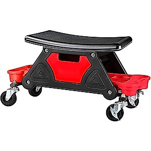 Flieeya Mechanic Stool Heavy Duty Roller Mechanics Seat Creeper Seat Garage Roller Car Detailing Stool Seat Garage Seats with Slide Out Tool Trays and Drawer, Brake Stool, 300 LB Capacity